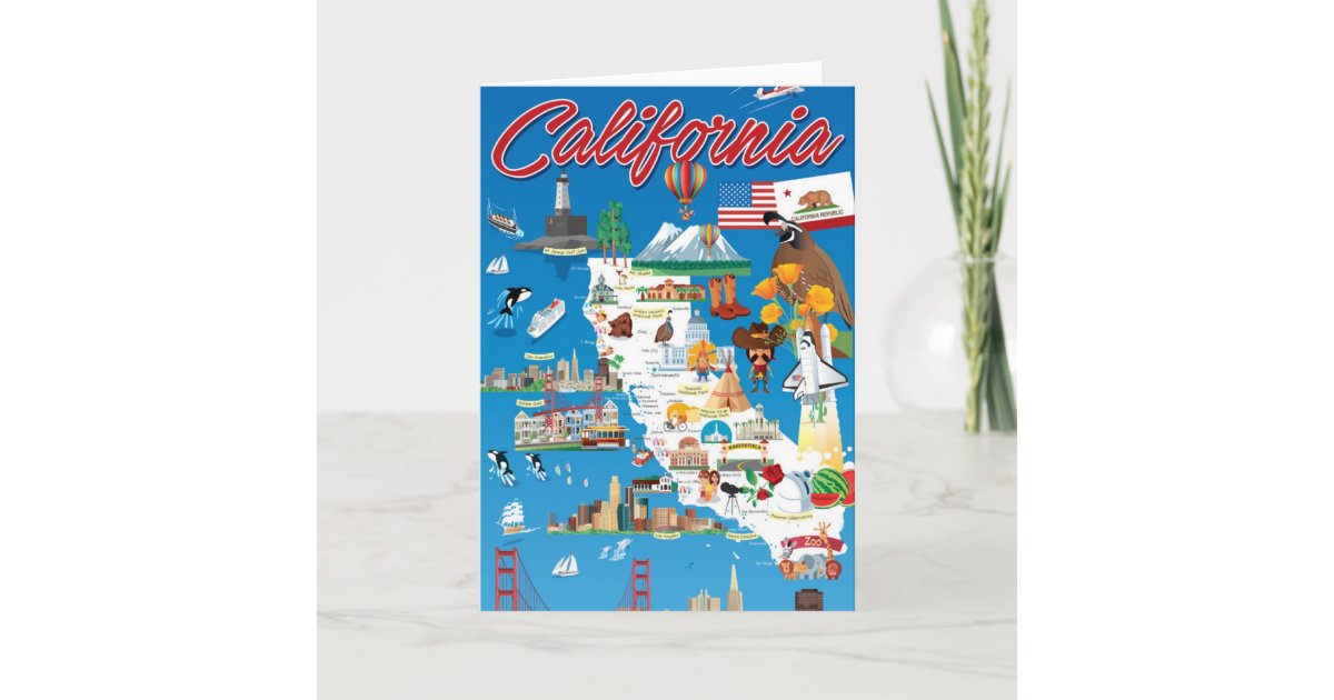 Cartoon Map of California Card | Zazzle