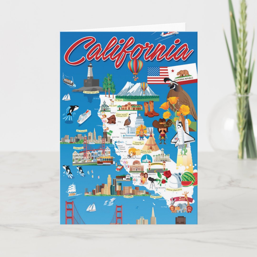 Cartoon Map of California Card | Zazzle