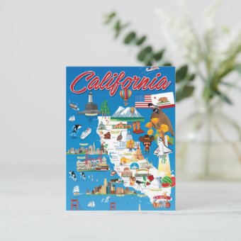 Cartoon Map of California Postcard | Zazzle