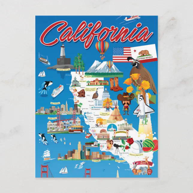 Cartoon Map of California Postcard | Zazzle