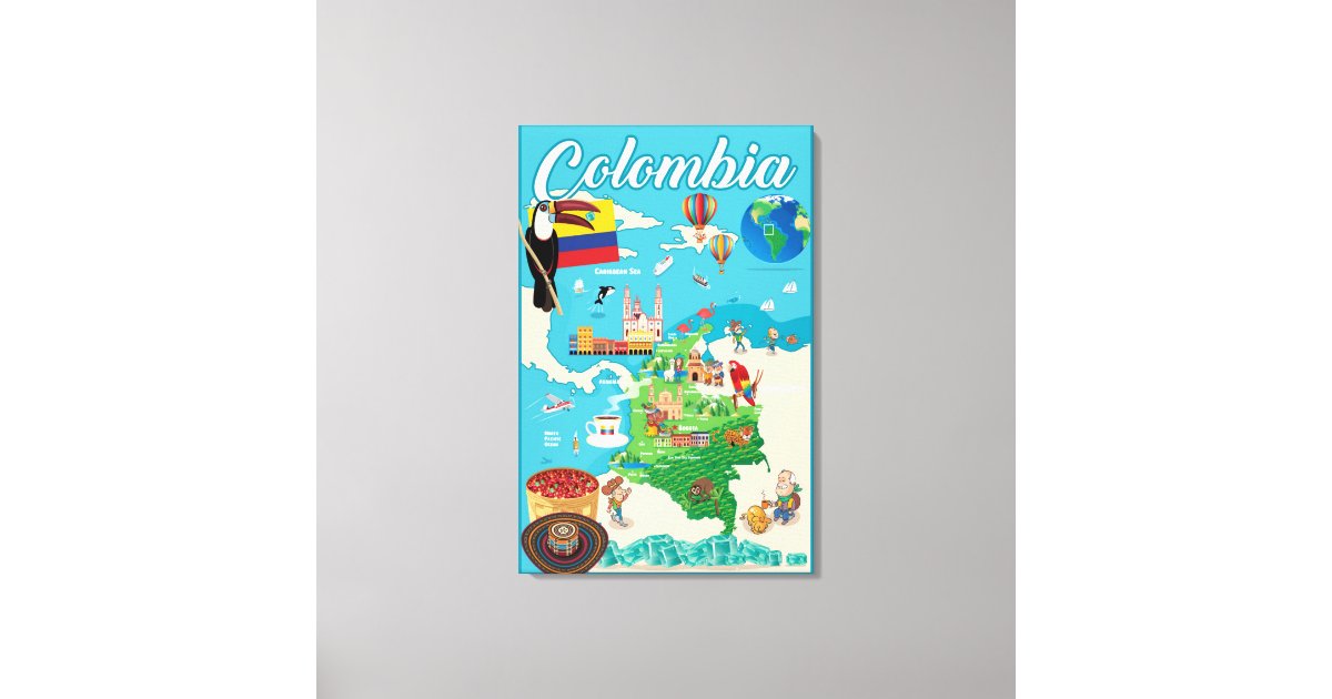 Cartoon Map of Colombia Canvas Print | Zazzle