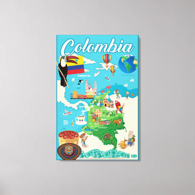Cartoon Map of Colombia Canvas Print | Zazzle