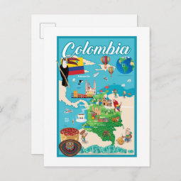 Cartoon Map of Colombia Postcard | Zazzle