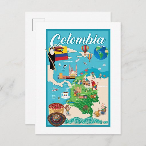 Cartoon Map of Colombia Postcard | Zazzle