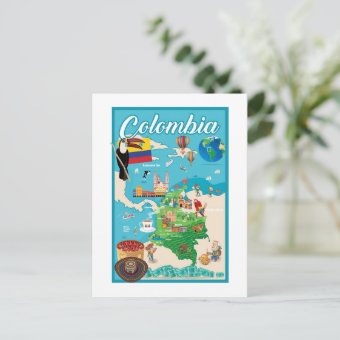 Cartoon Map of Colombia Postcard | Zazzle