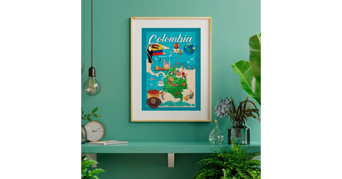 Cartoon Map of Colombia Poster | Zazzle