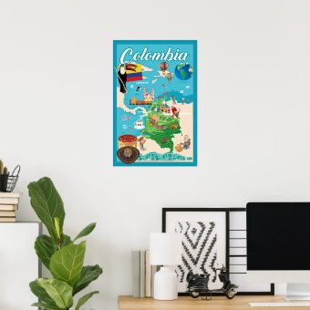 Cartoon Map of Colombia Poster | Zazzle