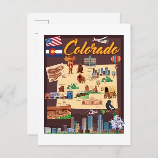 Cartoon Map of Colorado Postcard | Zazzle