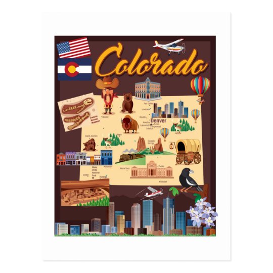 Cartoon Map of Colorado Postcard | Zazzle.com