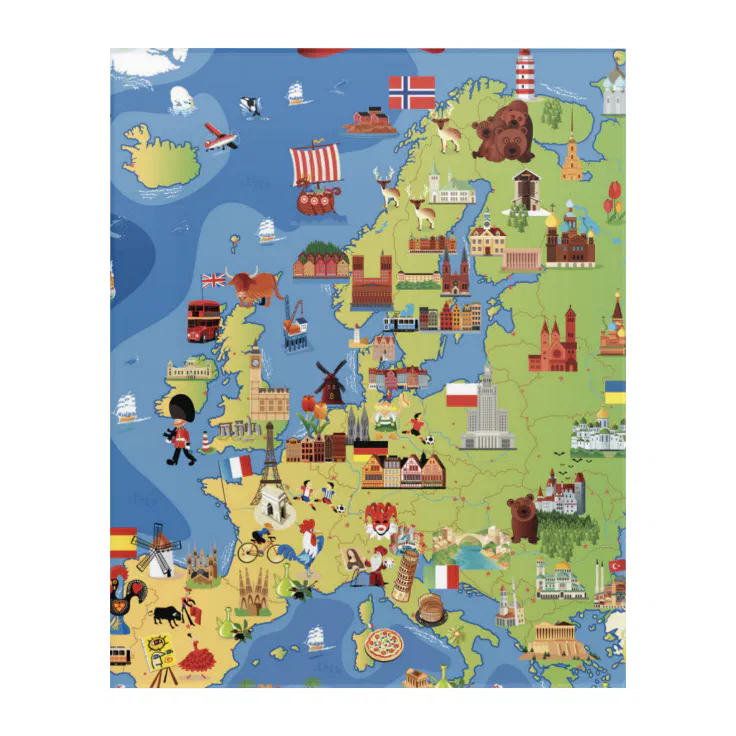 Cartoon Map of Europe Acrylic Print | Zazzle