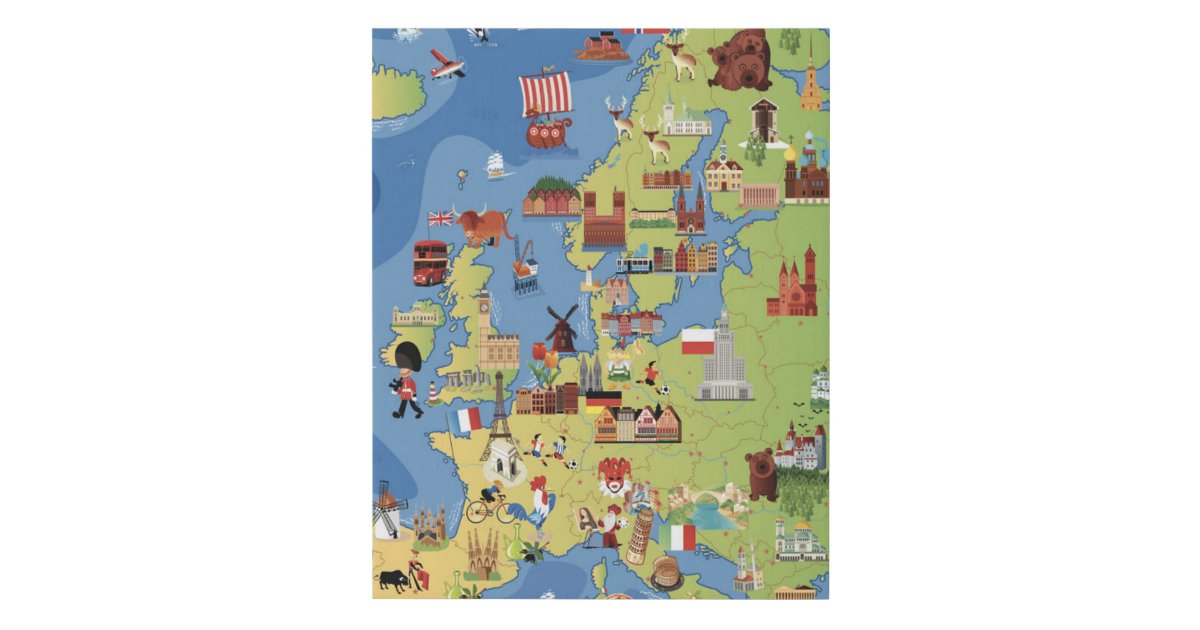 Cartoon Map of Europe Faux Canvas Print | Zazzle