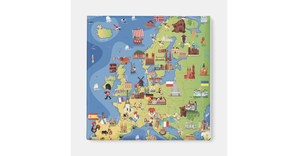 Cartoon Map of Europe Magnet | Zazzle