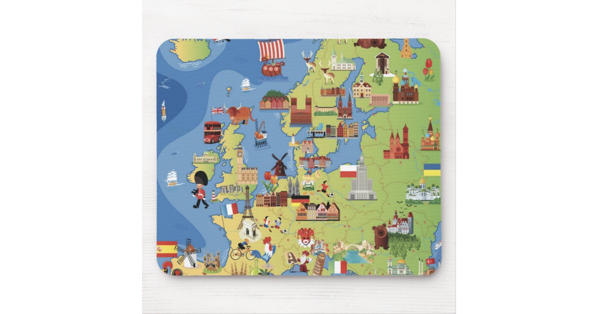 Cartoon Map of Europe Mouse Pad | Zazzle