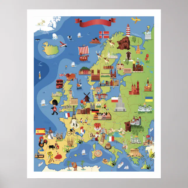 Cartoon Map of Europe Poster | Zazzle