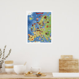 Cartoon Map of Europe Poster | Zazzle