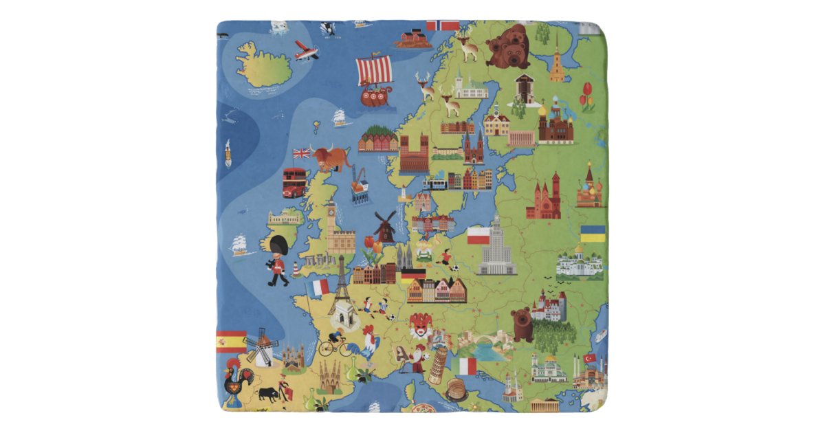 Cartoon Map of Europe Trivet | Zazzle