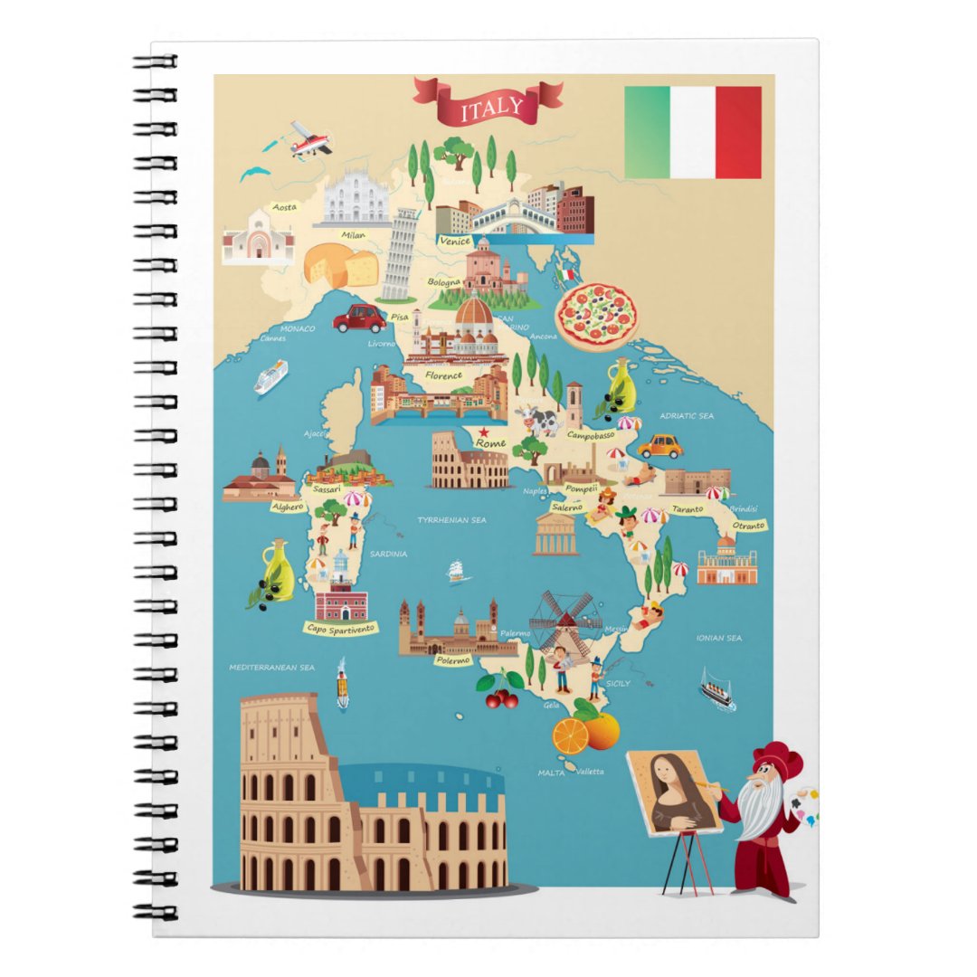Cartoon Map of Italy Notebook | Zazzle