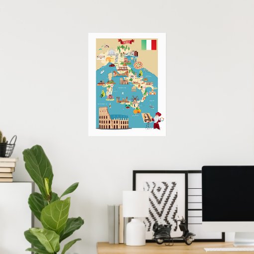 Cartoon Map of Italy Poster | Zazzle
