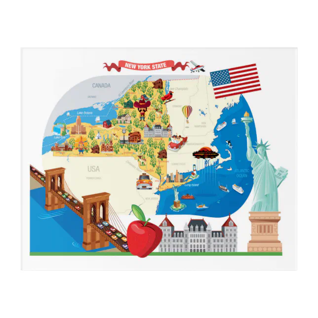 Cartoon Map of New York State Acrylic Print | Zazzle