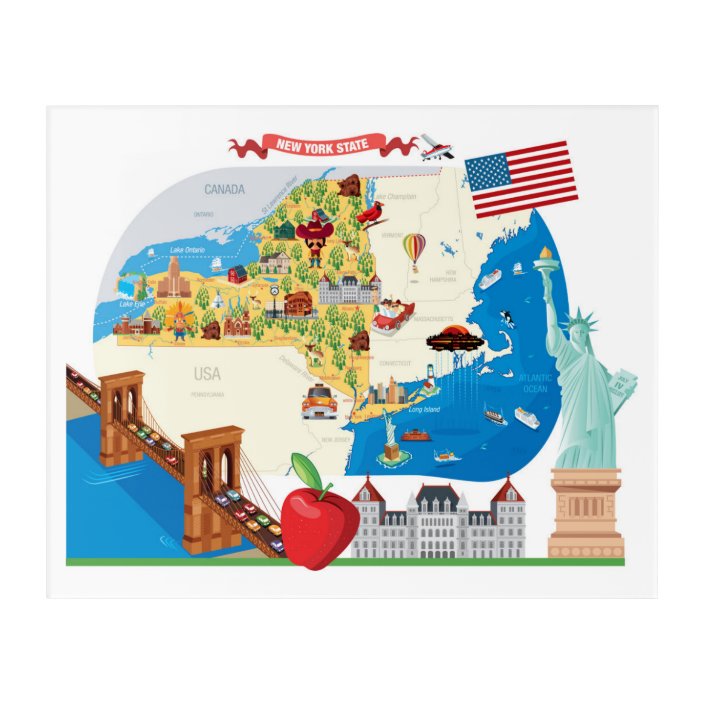 Cartoon Map of New York State Acrylic Print | Zazzle.com