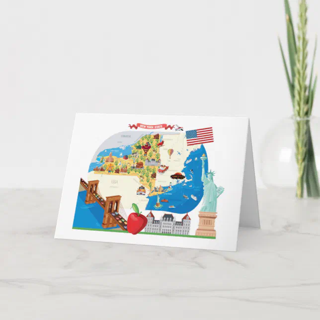 Cartoon Map of New York State Card | Zazzle