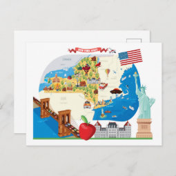 Cartoon Map of New York State Postcard | Zazzle