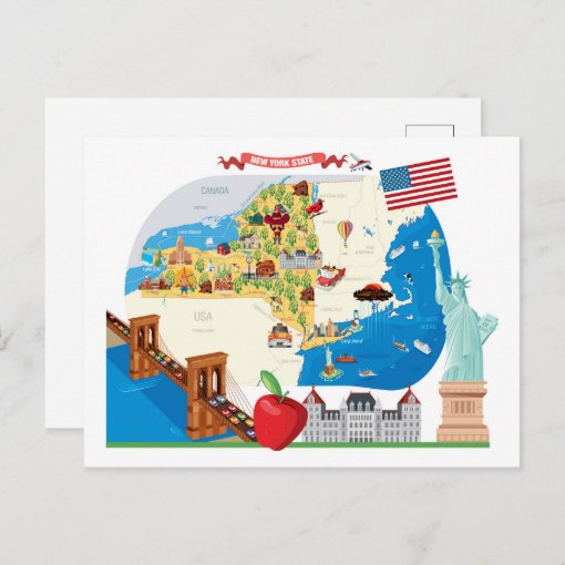 Cartoon Map of New York State Postcard | Zazzle
