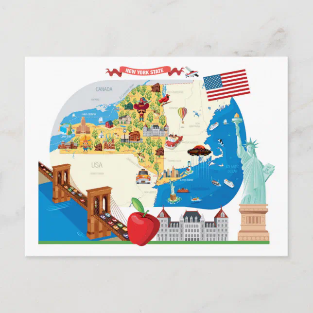 Cartoon Map of New York State Postcard | Zazzle