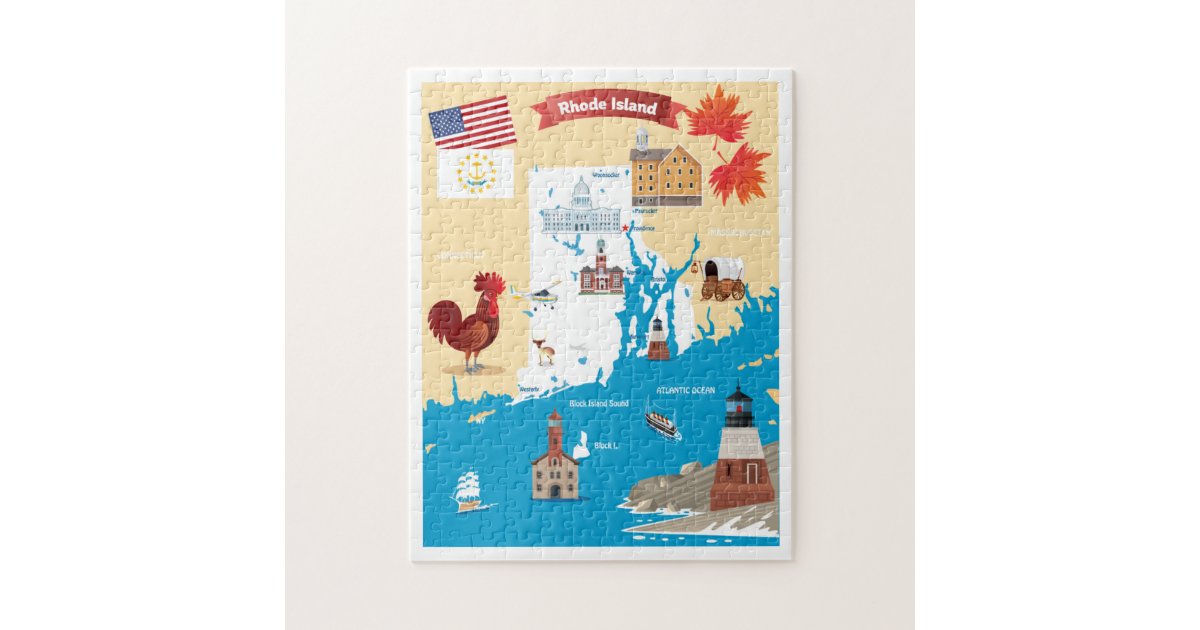Cartoon Map of Rhode Island Jigsaw Puzzle | Zazzle