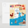 Cartoon Map of Rhode Island Postcard | Zazzle