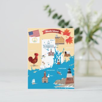 Cartoon Map of Rhode Island Postcard | Zazzle