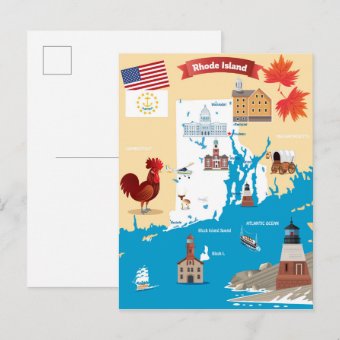 Cartoon Map of Rhode Island Postcard | Zazzle