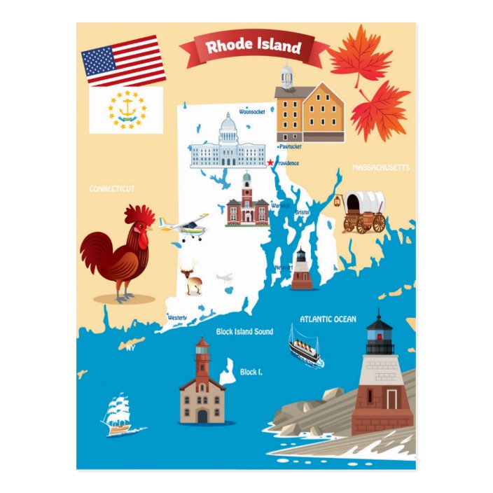 Cartoon Map of Rhode Island Postcard | Zazzle.com