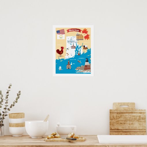 Cartoon Map of Rhode Island Poster | Zazzle