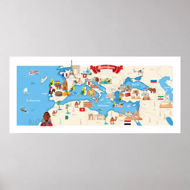 Cartoon Map of The Mediterranean Poster | Zazzle