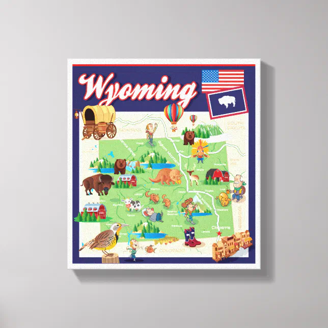Cartoon Map of Wyoming Canvas Print | Zazzle
