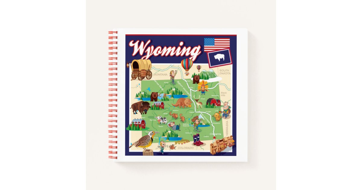 Cartoon Map of Wyoming Notebook | Zazzle