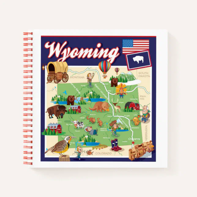 Cartoon Map of Wyoming Notebook | Zazzle
