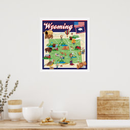 Cartoon Map of Wyoming Poster | Zazzle