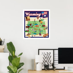 Cartoon Map of Wyoming Poster | Zazzle