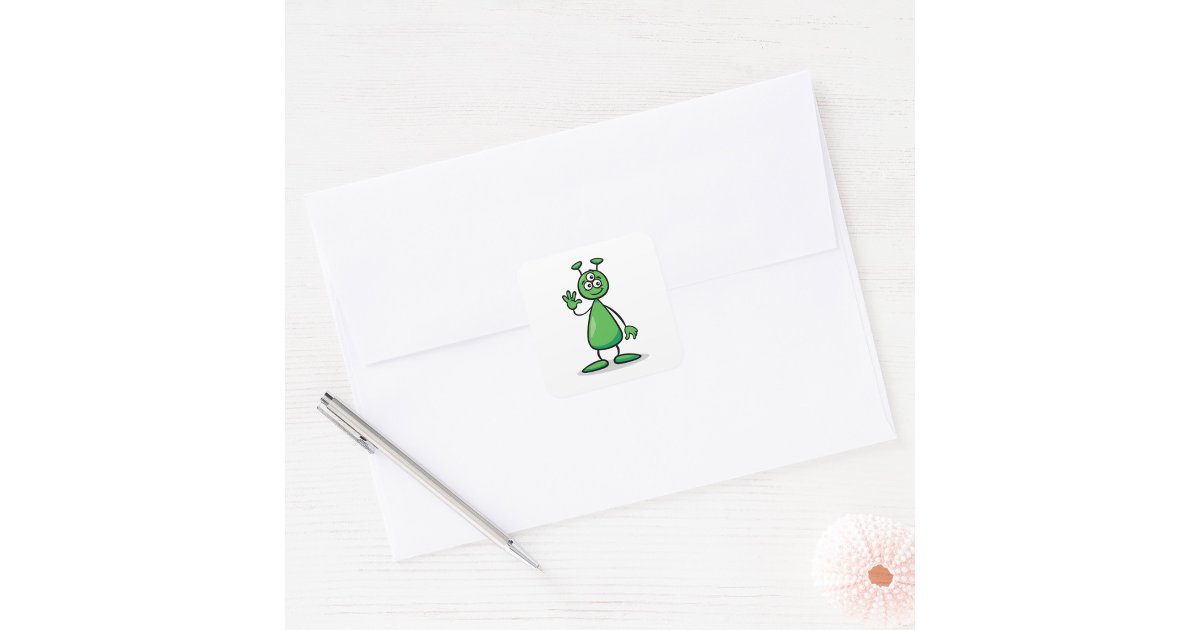 Cartoon Martian Square Sticker | Zazzle