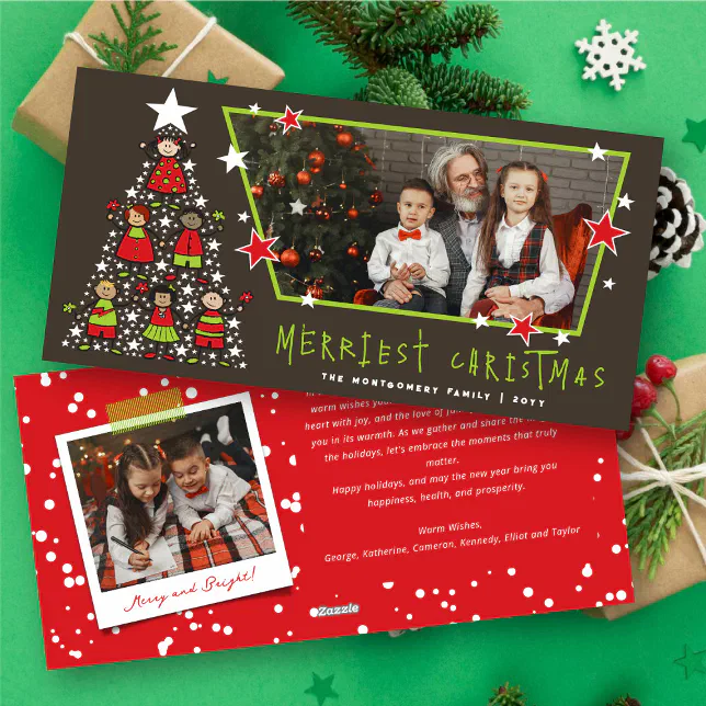 Cartoon Merriest Christmas Tree Cute Kids Photo Holiday Card | Zazzle