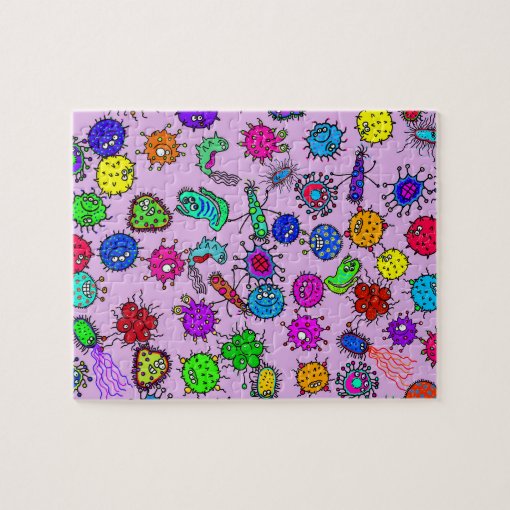 Cartoon Microscopic Bacteria Bug Doodle Art Jigsaw Puzzle | Zazzle