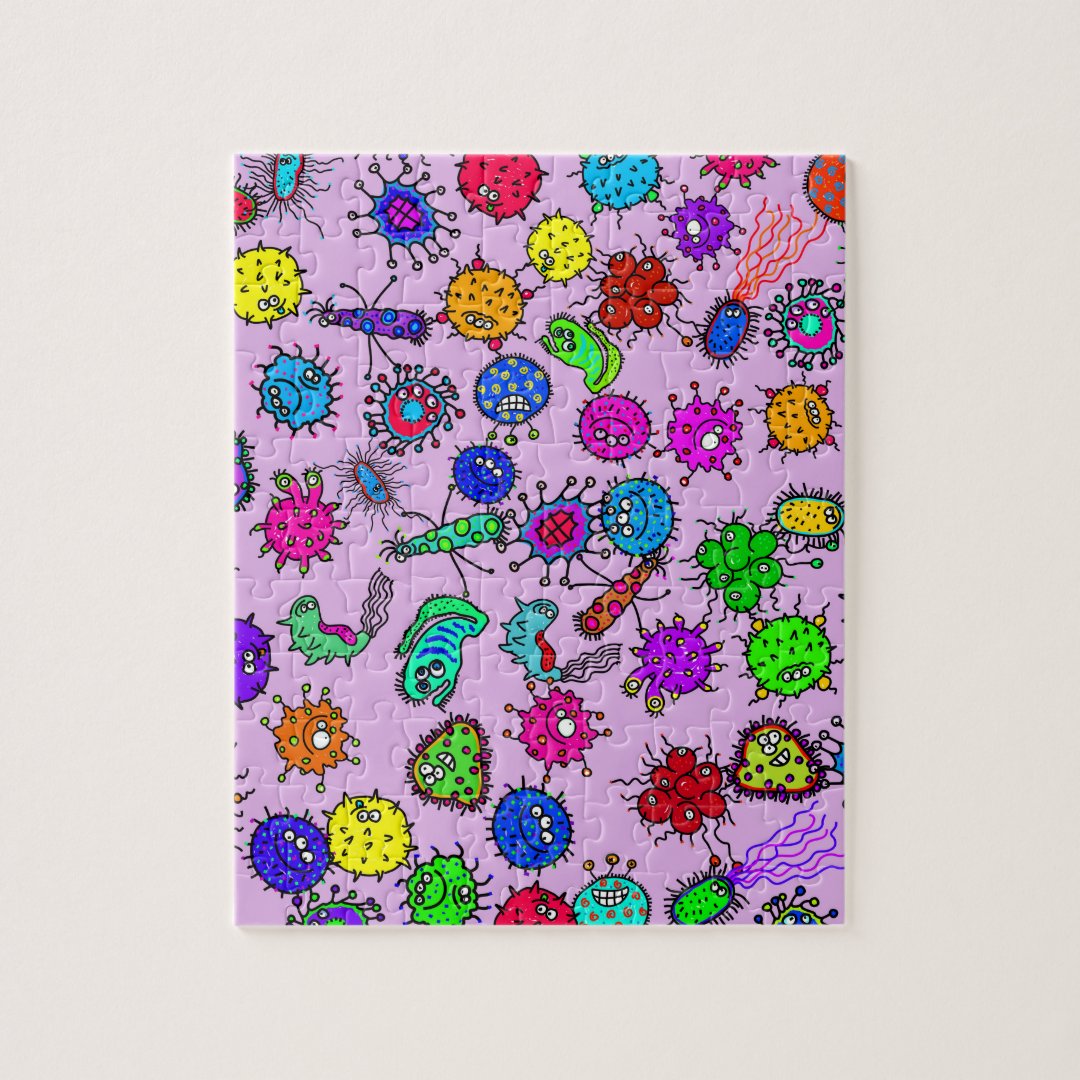 Cartoon Microscopic Bacteria Bug Doodle Art Jigsaw Puzzle | Zazzle