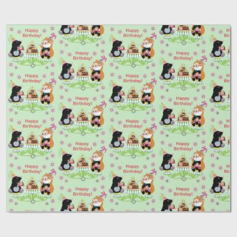 cartoon mole and hamster . Happy birthday! Wrapping Paper | Zazzle