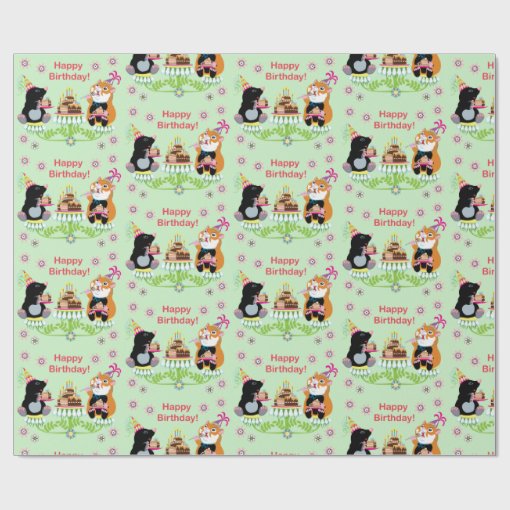 cartoon mole and hamster . Happy birthday! Wrapping Paper | Zazzle