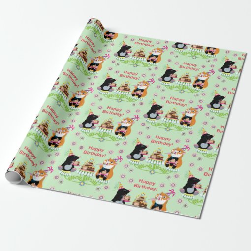 cartoon mole and hamster . Happy birthday! Wrapping Paper | Zazzle