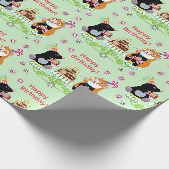 cartoon mole and hamster . Happy birthday! Wrapping Paper | Zazzle.com