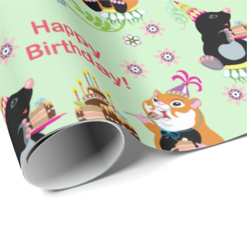 cartoon mole and hamster . Happy birthday! Wrapping Paper | Zazzle