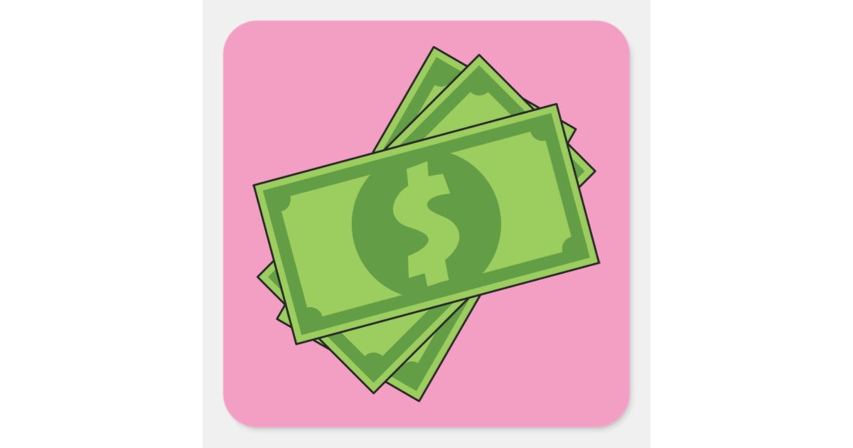 Cartoon Money Dollar Bills Square Sticker | Zazzle